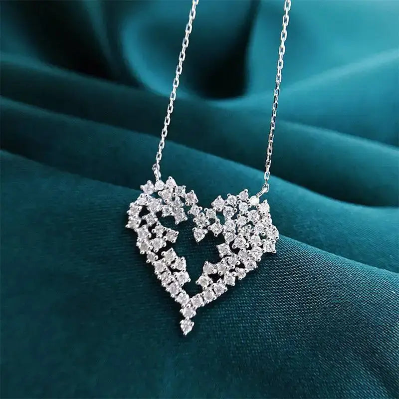 925 Silver Plated Clavicle Chain Heart Necklace – Zalika Women